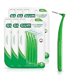 GUM Proxabrush Go-Betweens - Angled- Interdental Brushes - Soft Bristled Dental Picks for Plaque Removal Health - Safe for Braces & Dental Devices, 4ct (6pk)