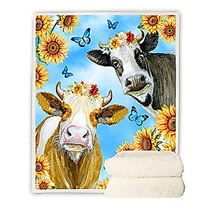 Onecmore Funny Cow Blanket for Kids Girl Cow Print Blanket for Women Cow Gifts for Cow Lovers Farm Animal Sunflower butterfly Soft Cozy Birthday Gifts for Couch Bed Chair Sofa Livingroom Decor 50"x60"