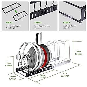 warmartter Expandable Pot and Pan Organizers Rack Stainless, Pot and Pan Organizer with 11 Adjustable Compartments(4 large sizes and 7 short sizes.) Accommodate 10+ Frying Pans and Pots Lid