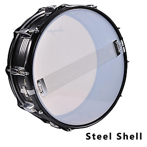 Lexington SD403S Snare Drum Set Student Steel Shell 14 X 5.5 Inches with 10 Lugs, Includes Drum Key, Drumsticks and Strap, Black Nickel