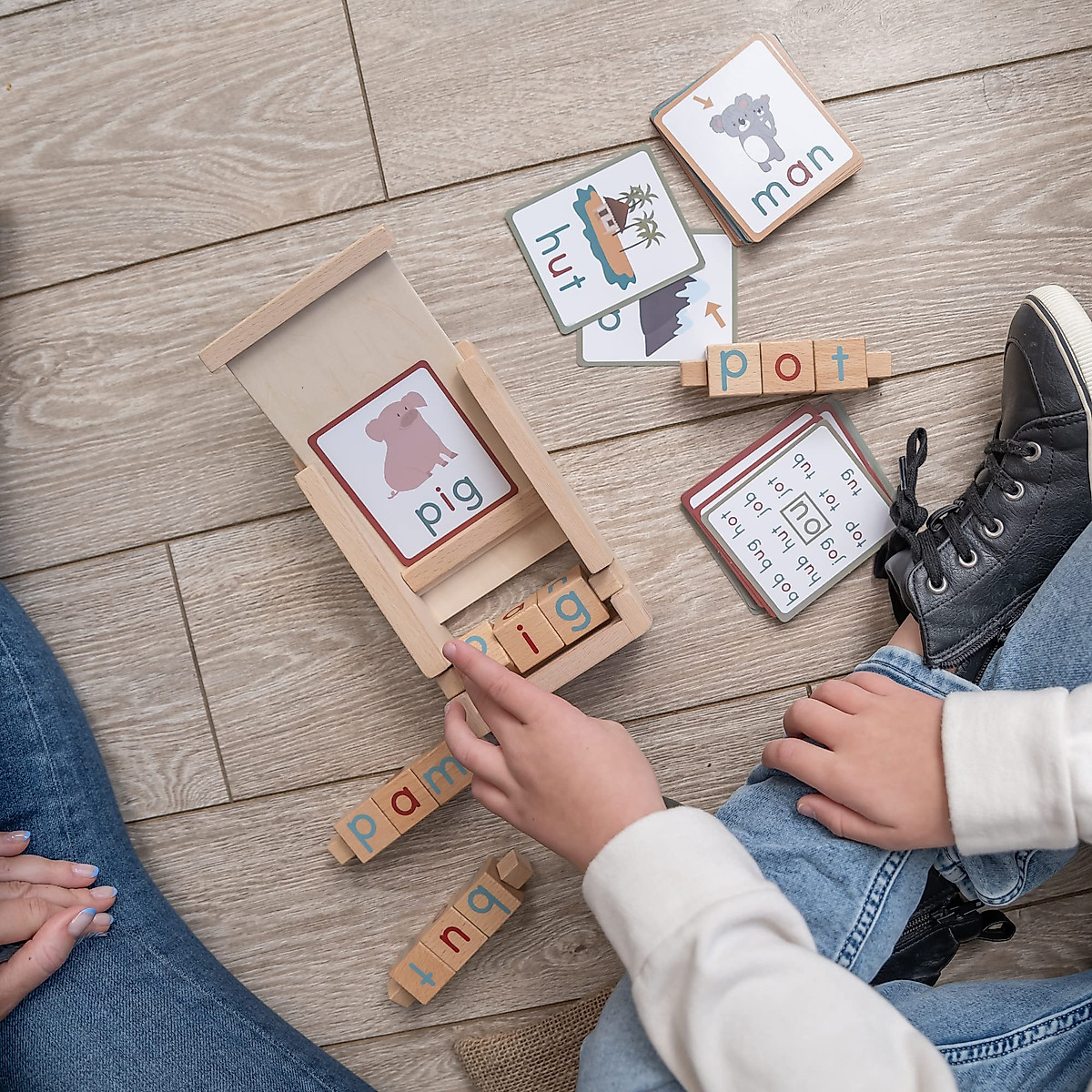 Wooden Reading Blocks Montessori Toy for Toddlers - Preschool Educational Alphabet Puzzle Manipulatives & Learning Games for Boys & Girls - Kids Love Learning with Our CVC Phonics Activity