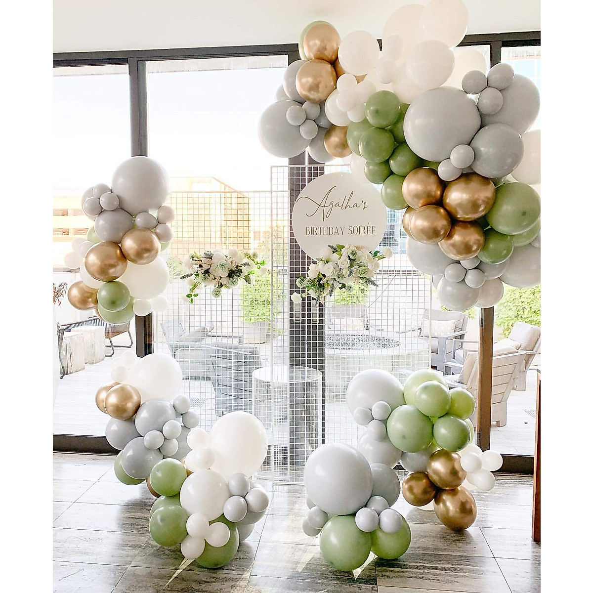 146 Pieces Sage Green Gold Ivory White Balloon Garland Arch Kit, Sage Olive Green Ivory White Gold Balloons Decor Jungle Safari Tropical Baby Shower Birthday Theme Party Decorations Supplies for Boys