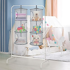 Libeder Mesh Hanging Storage Space Saver Bags Organizer,Foldable Storage Organizer 3/4/5 Compartments Toy Storage Basket for Kids Room Bathroom 2 Sets Grey