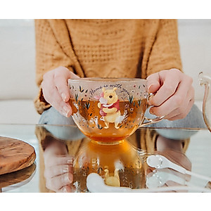 Disney Winnie the Pooh and Piglet Floral Glass Mug | Large Coffee Cup For Espresso, Tea, Mocha | Holds 16 Ounces