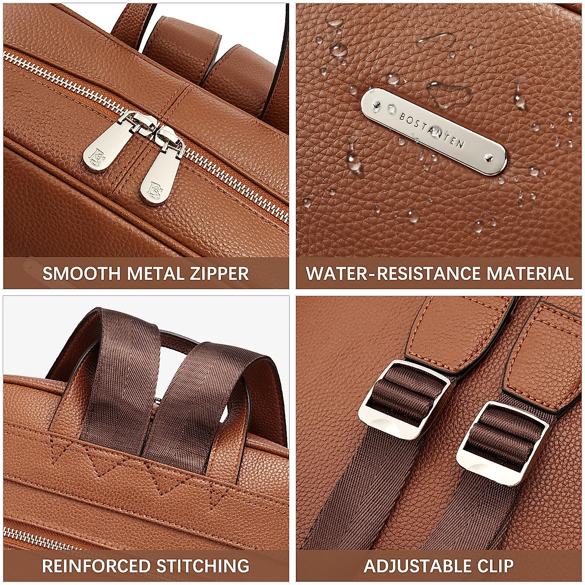 BOSTANTEN Leather Laptop Backpack for Women 15.6 inch Computer Backpack Travel Work Bag