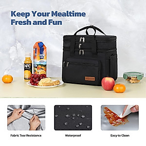 Maelstrom Lunch Box For Men Women,Insulated Lunch Bag Women,Expandable Double Deck Lunch Cooler Bag,Lightweight Leakproof Lunch Tote Bag With Side Tissue Pocket,Suit For Work School 18L,Black