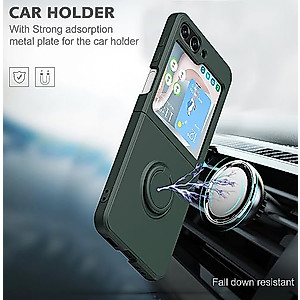 Hongxinyu for Samsung Galaxy Z Flip5 5G 2023 Case,Slim Liquid Silicone Couple Ring Kickstand Soft Anti-Scratch Microfiber Lining Protection Bumper Case for Galaxy Z Flip5 (Army Green)