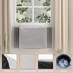 HOXHA Indoor Air Conditioner Cover for Window Units,Double Insulation Anti-Rust Adjustable Inside Window AC Cover with Free Elastic Straps