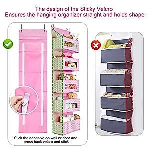 Mayniu 2 Pack Over the Door Hanging Organizer Storage with 5 Large Pockets, Wall Mount Pantry Organizer with Clear Windows for Nursery, Closet, Toys, Diapers, and Sundries (Pink)