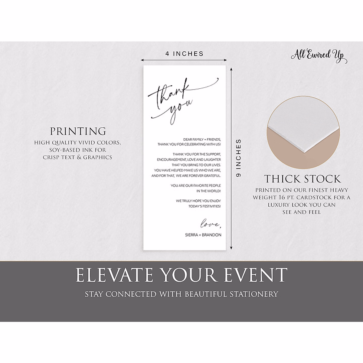 All Ewired Up Wedding Thank You Note, Printed Personalized, Place Setting, Thank You Card, Wedding Thank You Note, Table Thank You Card, Greenery, Eucalyptus