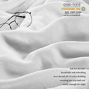 meadow park Stone Washed French Linen Duvet Cover Set 3 Pieces - Super Soft, Full/Queen 90 inches x 92 inches - Shams 20 inches x 26 inches, Ruffled Style - Button Closure - Corner Ties, White Color