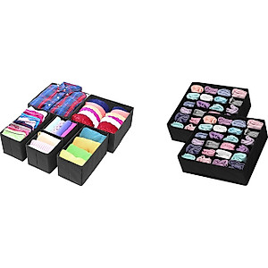 Simple Houseware 6 Set Cloth Storage Drawer Divider + 24 Cell Socks Drawer Divider, Black