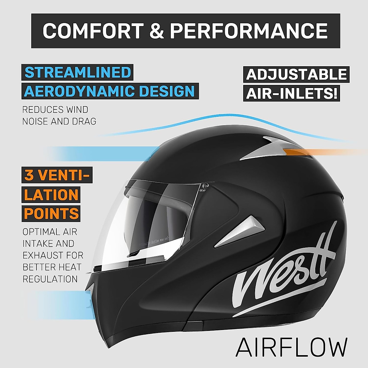 Westt Motorcycle Helmets Modular Motorcycle Helmet for Adults Motorbike Helmet ATV Helmet with Dual Visor for Men & Women Full Face Helmet Flip Up Motorcycle Helmet DOT Approved