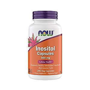 Now Foods Inositol 500 mg, Superior Myo Inositol Form, for Healthy Membrane Function*, Cellular Health*, Support for Women* Kosher, Suitable for Vegans - 200 Vegetarian Capsules (Pack of 1)