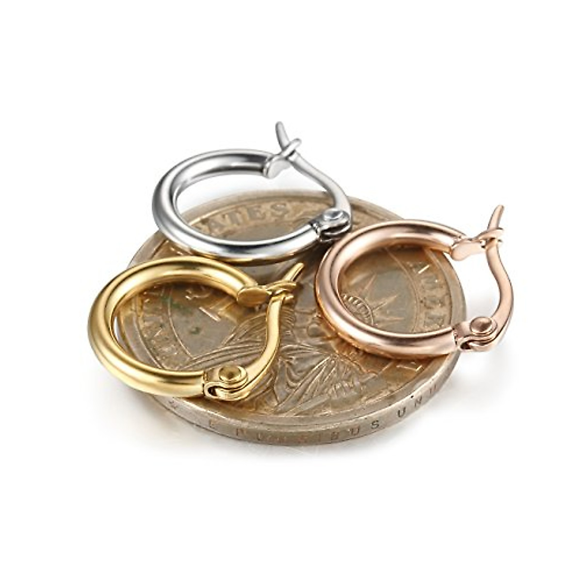 Jstyle 3 Pairs Stainless Steel Hoop Earrings for Women Huggie 10MM