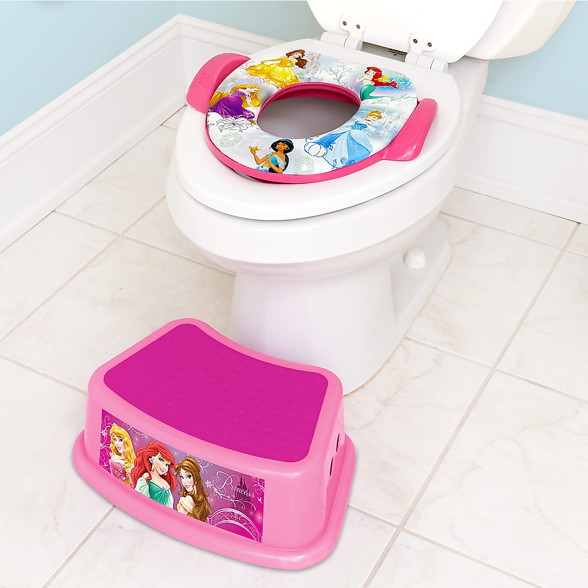 Disney Princess 2 Pc Essential Potty Training Set - Potty Training Seat, Step Stool for Kids