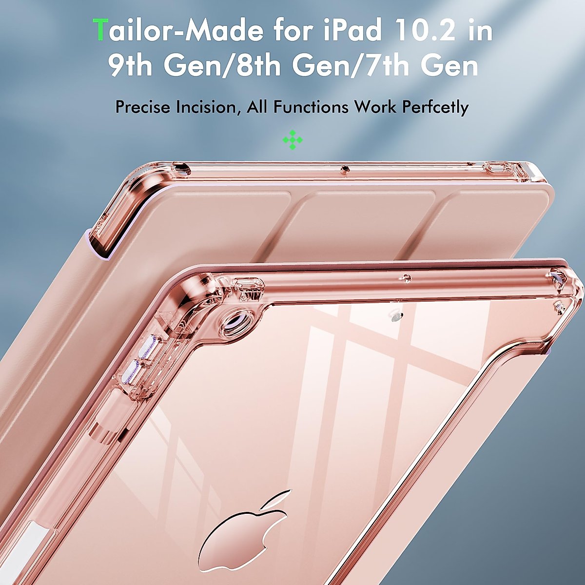 INFILAND Case Compatible with iPad 9th /8th /7th Generation Case(2021/2020/2019),【Ultra-Clear Back & PU Leather Cover】【6 FT Drop Protection】 iPad 10.2 Inch with iPencil Holder-Clear Silver