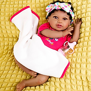 Aori Reborn Baby Dolls Black 22 inch African American Lifelike Newborn Baby Girl Doll with Butterfly Gift Set