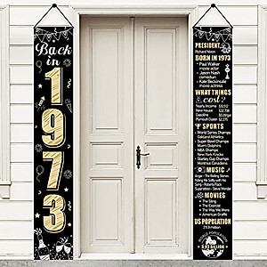 Black Gold 50th Birthday Door Banner Decorations for Men Women, Back in 1973 Happy 50 Birthday Porch Sign Party Supplies, Fifty Year Old Birthday Backdrop Decor for Outdoor Indoor