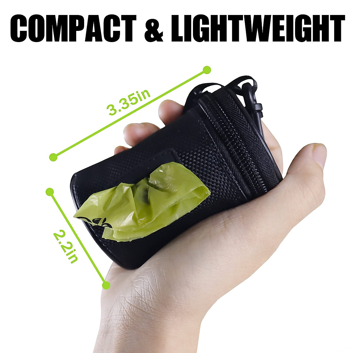 Aosbos Dog Poop Bag Holder for Leash, Dog Waste Bag Dispenser, Small Zipper Pouch with Adjustable Strap, Doggie Walking Accessories Outdoor, Black