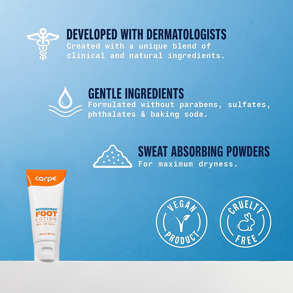 Carpe Antiperspirant Foot Lotion, A dermatologist-recommended solution to stop sweaty, smelly feet, Helps prevent blisters, Great for hyperhidrosis