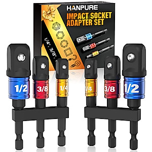 Impact Grade Socket Adapter Set - 2 Pack Extension Drill Bit Socket Wrench Adapter for Impact Driver with Holder 1/4" 3/8" 1/2" Drive Hex Shank Stocking Stuffers Gadgets Power Hand Tools Gifts for Men