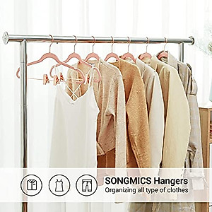 SONGMICS 30 Black Skirt Hangers Bundle with 24 Light Pink Pants Hangers, 16.7-Inch Coat Hangers with Moveable Clips, Heavy-Duty, Black and Light Pink UCRF12B30 and UCRF14PK24