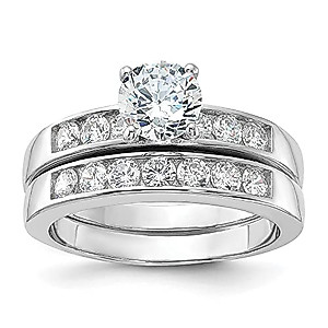 925 Sterling Silver Cubic Zirconia CZ Engagement Ring Wedding Band 2-piece Bridal Jewelry Set Size 6