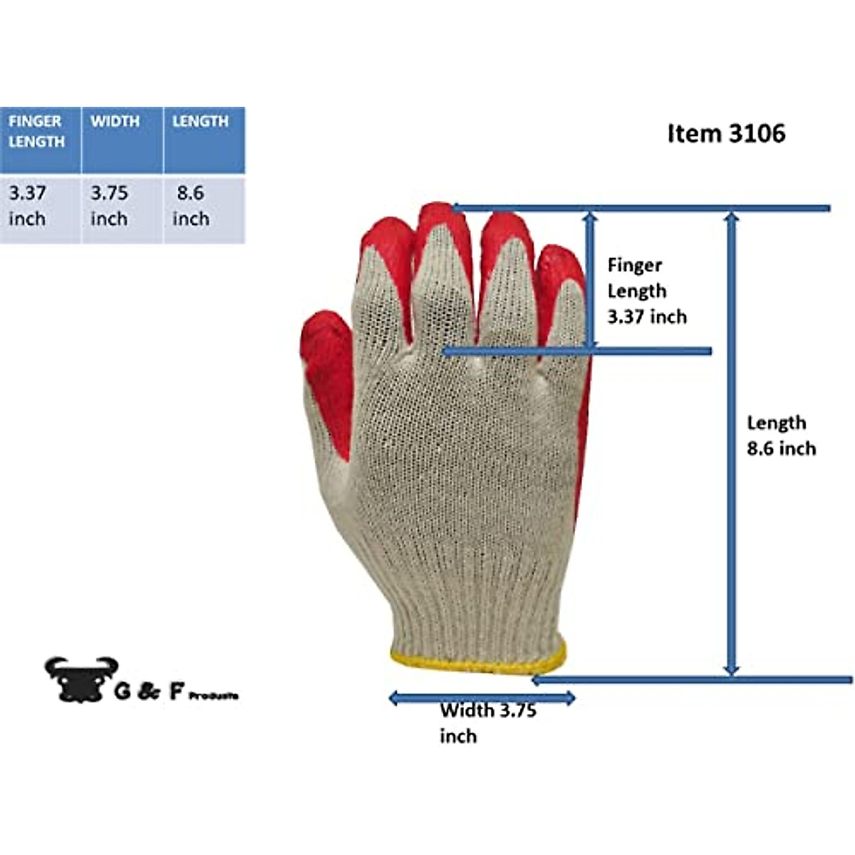 G & F Products 3106-10 String Knit Palm, Latex Dipped Nitrile Coated Work Gloves For General Purpose, 10-Pairsper Pack, Red, Large