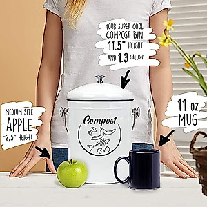Wishful Home Compost Bin Kitchen Counter | Indoor Compost Bin | Kitchen Compost Bin Countertop | Odorless Compost Counter Bin with Lid | Rust Proof Compost Bucket | Non-Smell Filter | White