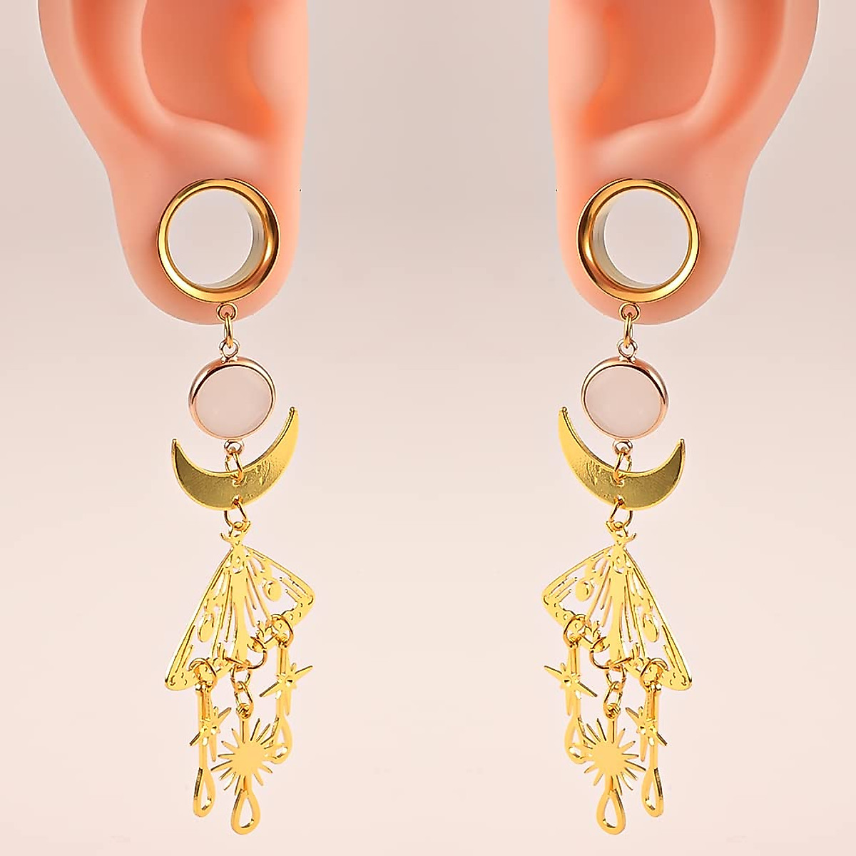 Vankula 2PCS Butterfly Crescent Moon Pendant Hypoallergenic Stainless Steel 0g 2g Plugs Ear Gauges Tunnels Piercing Expander Stretchers Fashion Body Jewelry