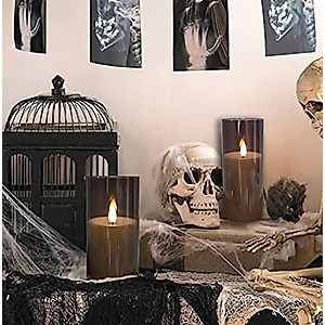 Kitch Aroma 3D Wick Grey Acrylic Glass Flameless Candles, Grey Flickering LED Pillar Candles with Remote Control, Set of 2