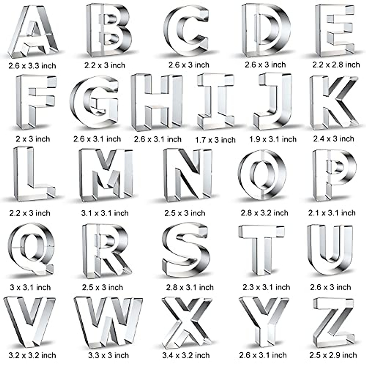 Alphabet Letter Cookie Cutters Shapes Large 3 Inch - 26 Pcs Stainless Steel Cookie Cutter Set Fondant Biscuit Fruit Dough Mold Tools for Birthday, Christmas, New Year and Holiday Party Decorations
