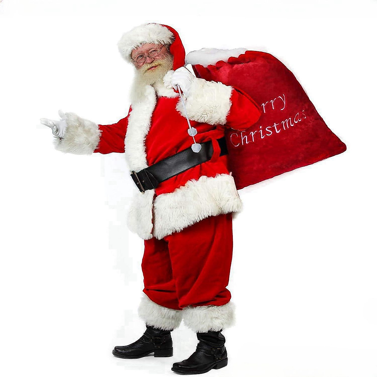 Luxury Oversized Velvet Santa's Gift Sack 3D Plush Faux Fur Cuff with Cord Drawstring – 34" Tall x 24" Wide