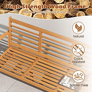 RELAX4LIFE 64’’ Outdoor Bench Acacia Wood - 3-Seat Patio Bench w/Slatted Backrest, Armrests & Seat Cushion, Extra Long Front Porch Bench for Park Poolside Yard, 1200LBS Capacity, 3-Person Garden Bench