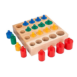 Adena Montessori Knobbed Cylinders Blocks Home Preschool Toys (Colorful Knobbed Cylinders)