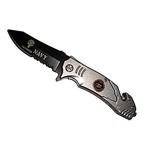 US NAVY SEAL TEAM PUNISHER BLADE RESCUE POCKET KNIFE + Seat Belt Cutter + Glass Breaker