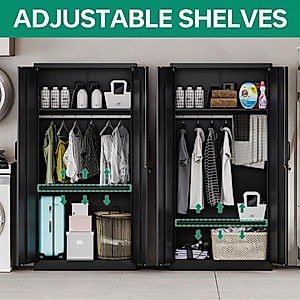 Letaya Metal Wardrobe Cabinets with Lock,Clothing Locker 72" X 36" X 18" Storage Cabinets for Home Room,Fire Department, School, Employee,Gym,Government (Black)