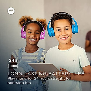 Motorola Moto JR300 Kids Bluetooth Headphones with Microphone - Lightweight Over Ear Wireless Headphones, Safe Volume Limit 85dB, Audio Splitter for Sharing - Ideal for School, Travel, Gaming - Pink