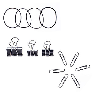 A+DAY 240 pcs Binder Clips, Paper Clips, Rubber Bands, Paper Clamps Assorted Size, Jumbo Paper Clips, Small Paper Clips, Large Binder Clips, Medium Binder Clips, Small Binder Clips (Black)