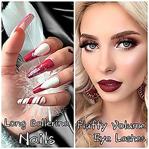Press on Nails and Lashes Kit, ALPHONSE 24Pcs Long Coffin Fake Nails with Tattoo, Fluffy Wispy Lashes Natural Look False Eyelashes Pack