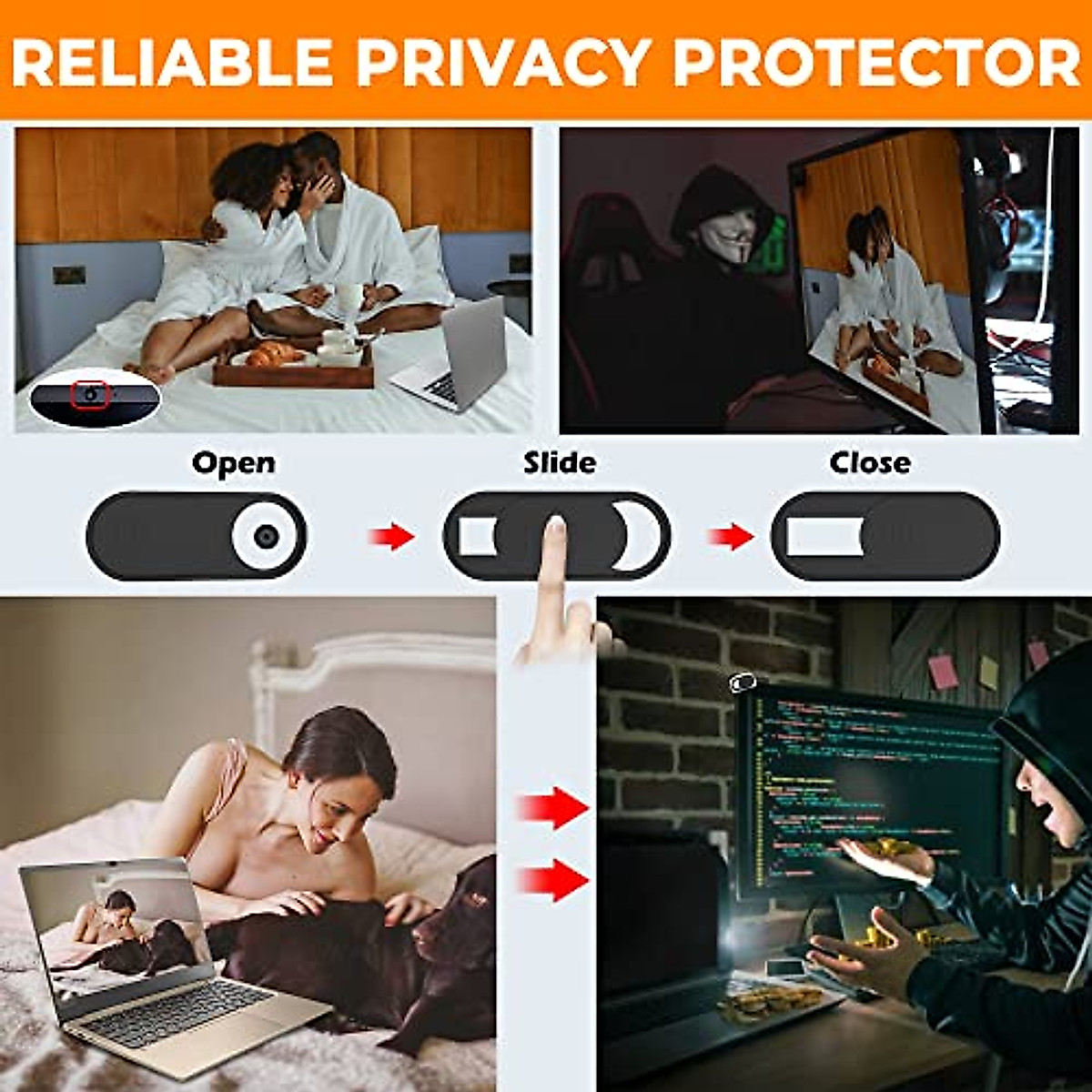 Trobing Laptop Camera Cover Slide [6 Pack], Ultra Thin Webcam Cover for Laptop, Computer, MacBook, Tablet, iPhone 8/7/6 Plus, Protect Your Privacy and Security [Black]