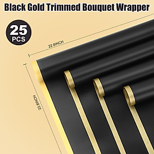 Vutim Flower Wrapping Paper, 25PCS Black Wrapping Paper, Gold Edge Waterproof Bouquet Paper, Flower Gift Wrapping Paper for Flower Shop, Wedding, Birthday Party, Handmade DIY, Anniversary
