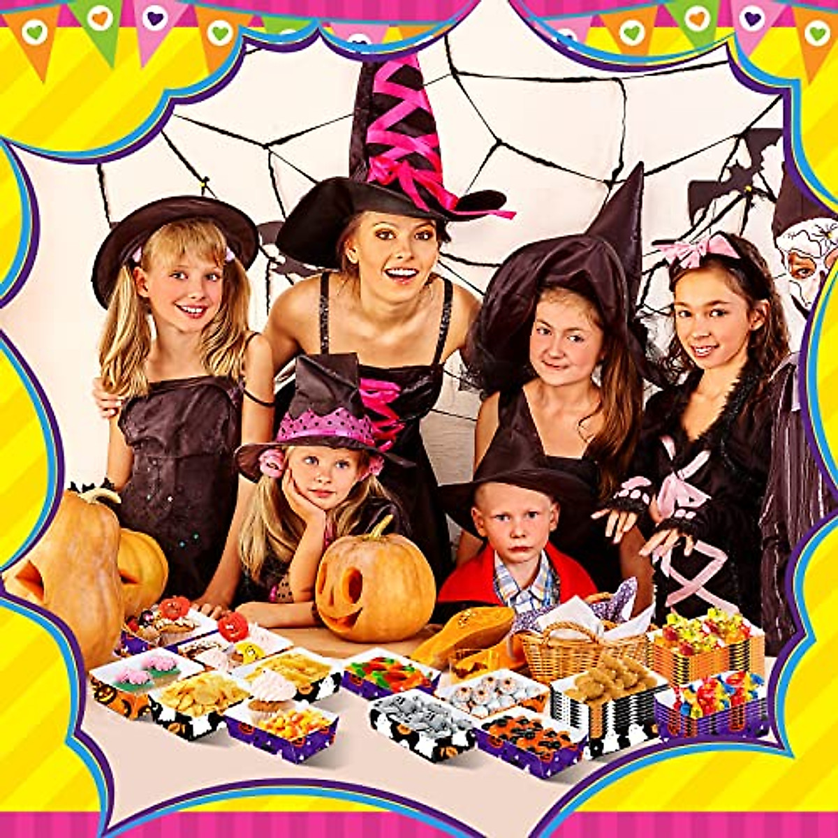 120 Pieces Halloween Paper Food Trays Nacho Trays Halloween Treat Snack Candy Holder Trays Disposable Serving Trays for Halloween Decorations Trick or Treat Party Supplies(5.12 x 3.23 x 1.65 Inches)