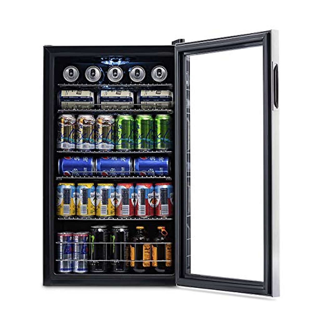 NewAir Beverage Refrigerator Cooler | 126 Cans Free Standing with Right Hinge Glass Door | Mini Fridge Beverage Organizer Perfect For Beer, Wine, Soda, And Cooler Drinks | AB-1200