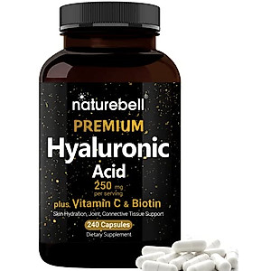 NatureBell Hyaluronic Acid Supplements 250mg | 240 Capsules, with Biotin 5000mcg & Vitamin C 25mg, 3 in 1 Support - Skin Hydration, Joint Lubrication, Hair and Eye Health