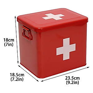 Xbopetda First Aid Kit, First Aid Medicine Supplies Bin - 2-Tier Metal Medicine Storage Tin, First Aid Box with Removable Tray for Home Emergency Tool Set-Red