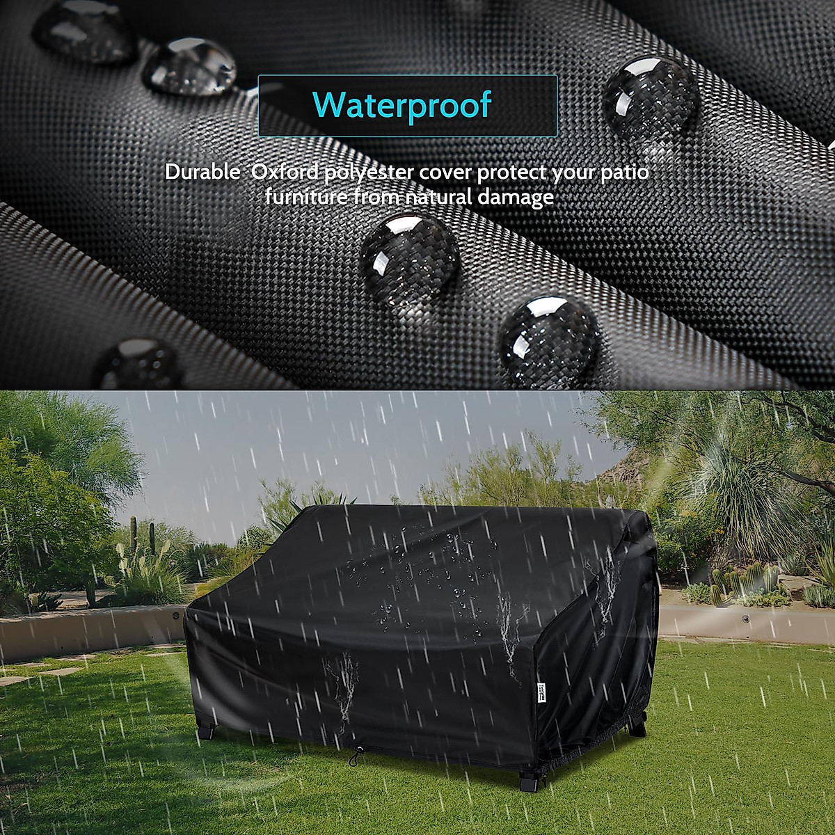 Varietyface Patio Furniture Covers Waterproof, 3-Seater Outdoor Sofa Covers Sunproof,Durable Lawn Furniture Covers, Fits up to 88Wx40Dx33H inches, Black