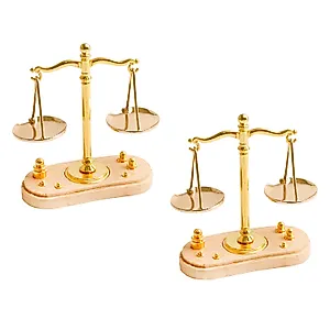 1: 12 Scale Miniature Vintage Balance Scale with Weights Retro Metal Weighing Scale Mini Balance Scales Weight Mini Balance Justice Law Scale Model for Mini House Home Decor, Set of 2