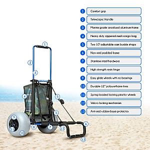My Beach Cart® The Original Patented NO Rust Aluminum Foldable Beach Cart 13 INCH Big Wheels Balloon Tires for Sand Heavy Duty. Often Imitated, Never Duplicated.